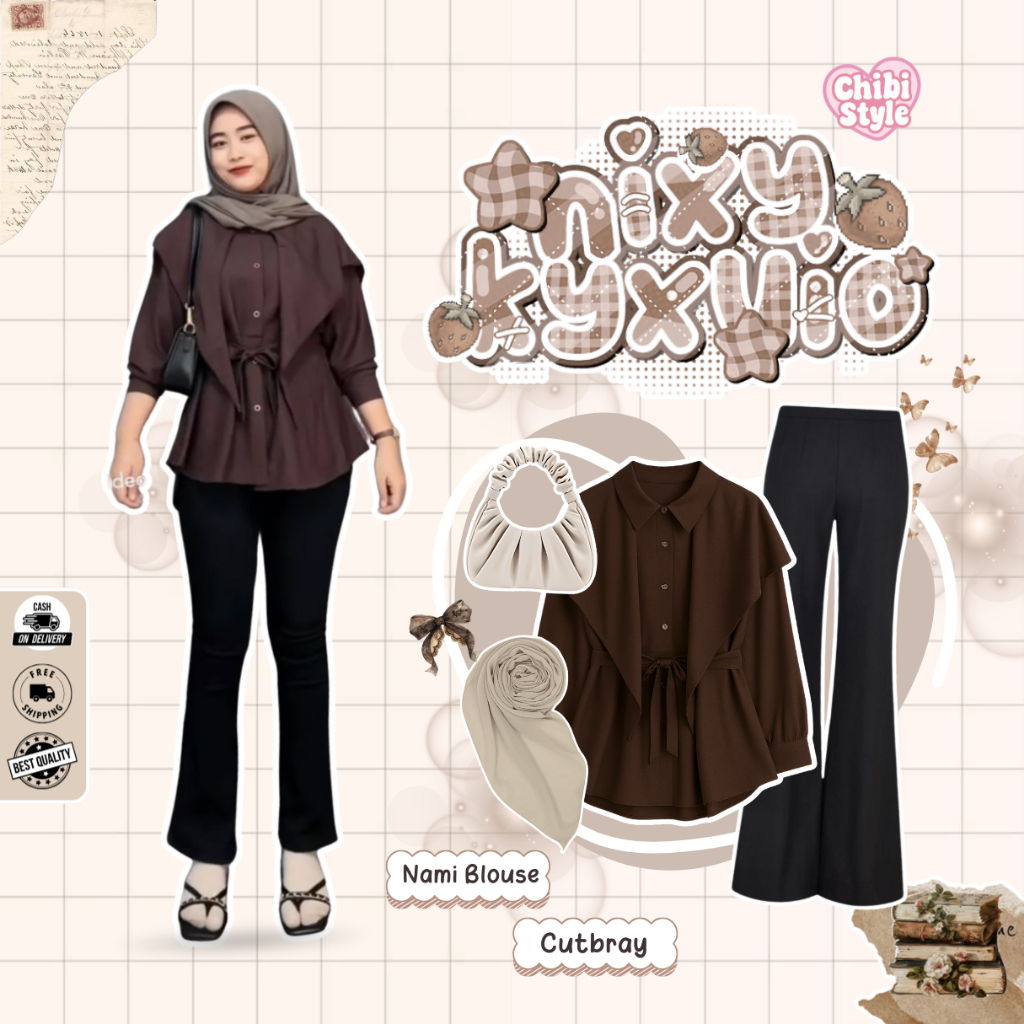 Jual One Set Korean Style Hijab | Hijab Bella + Nami Blouse + Celana ...