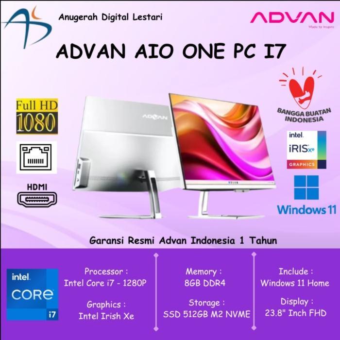 Jual Advan One PC AIO Core i7-1280P 8GB SSD 512GB WIN 11 Home 23.8"FHD ...