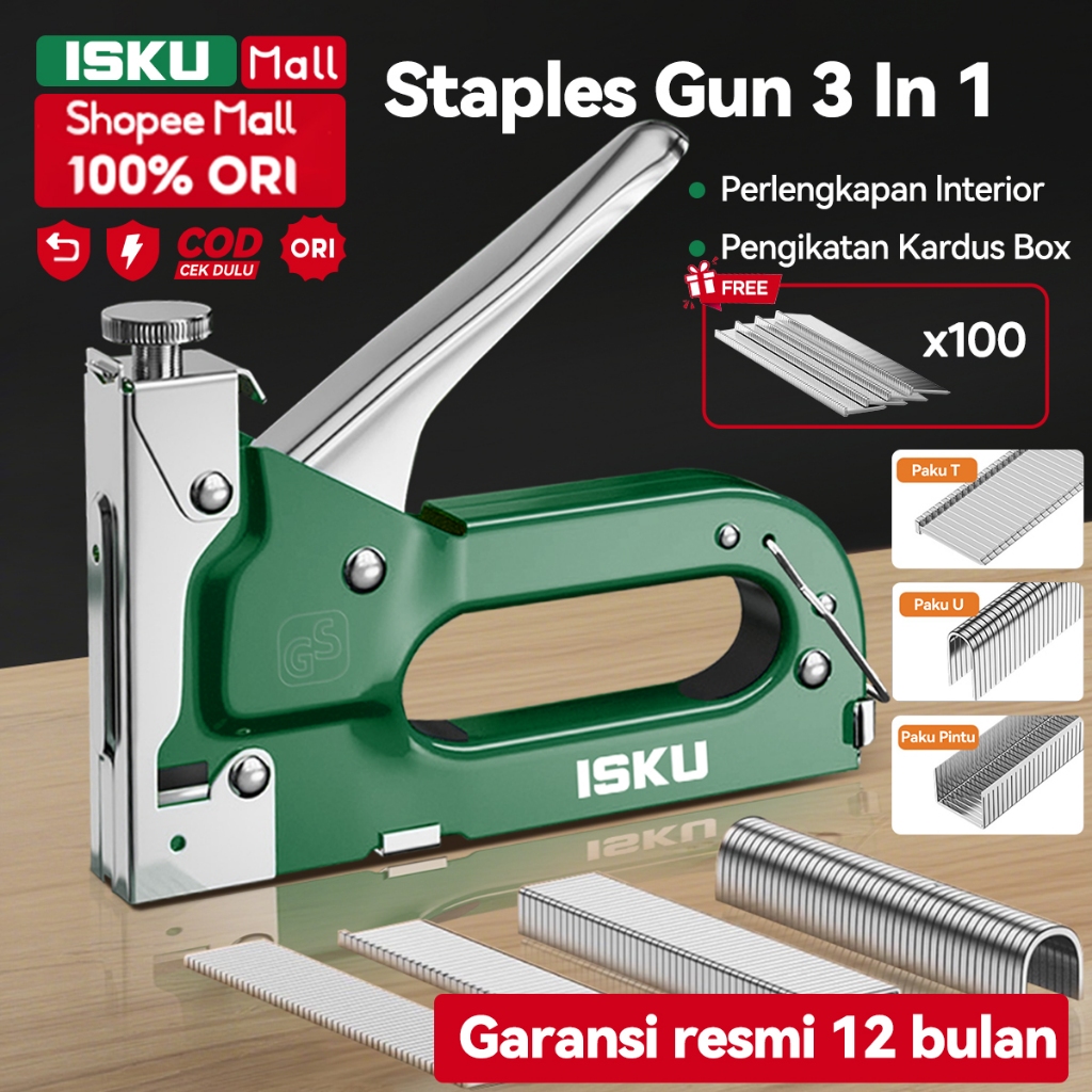 Jual ISKU Staples Tembak 3 In 1 Stapler Tembak Kayu Gun Tahan Jatuh ...
