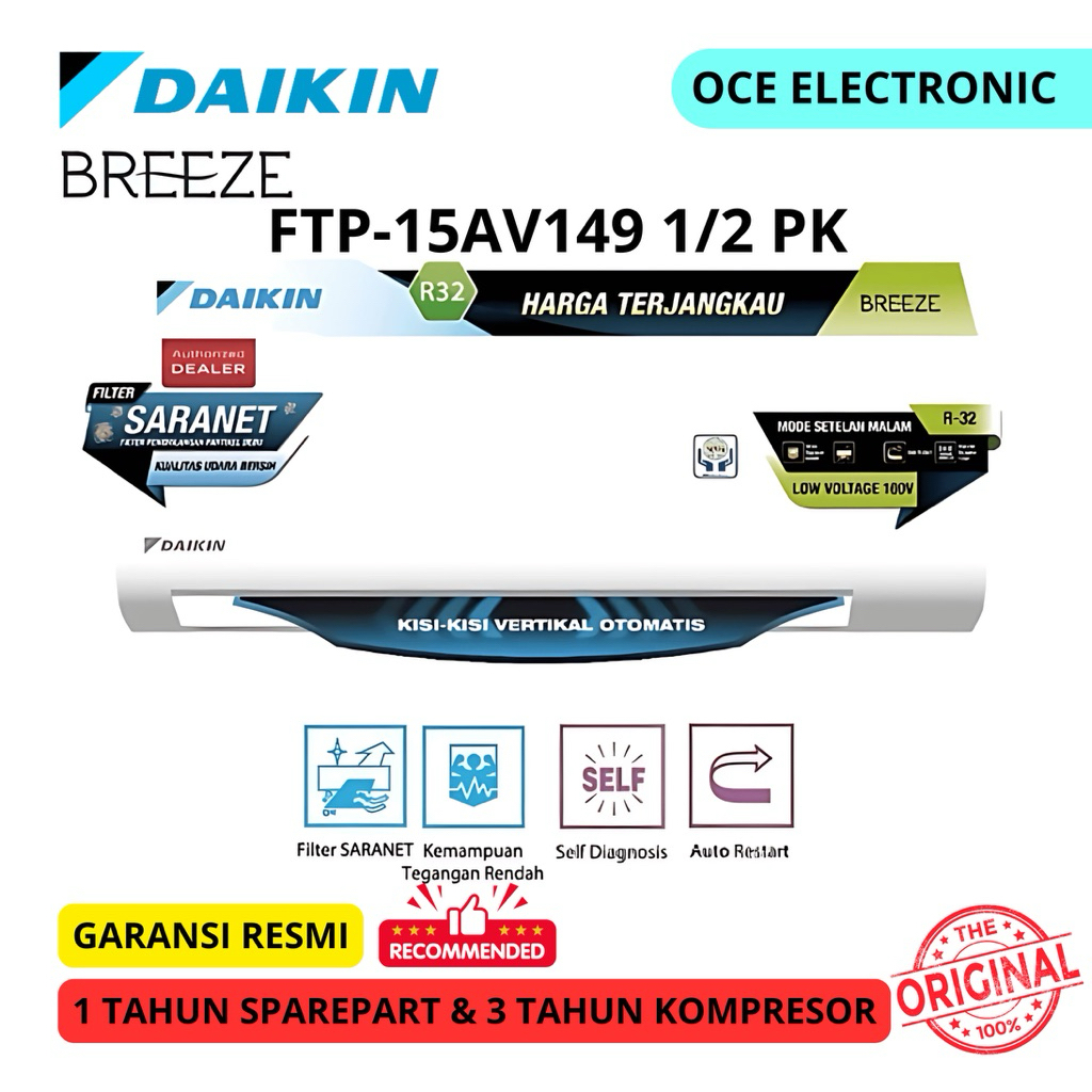 Jual AC DAIKIN STANDARD FTP-15AV149 1/2 PK BREEZE [GARANSI RESMI ...