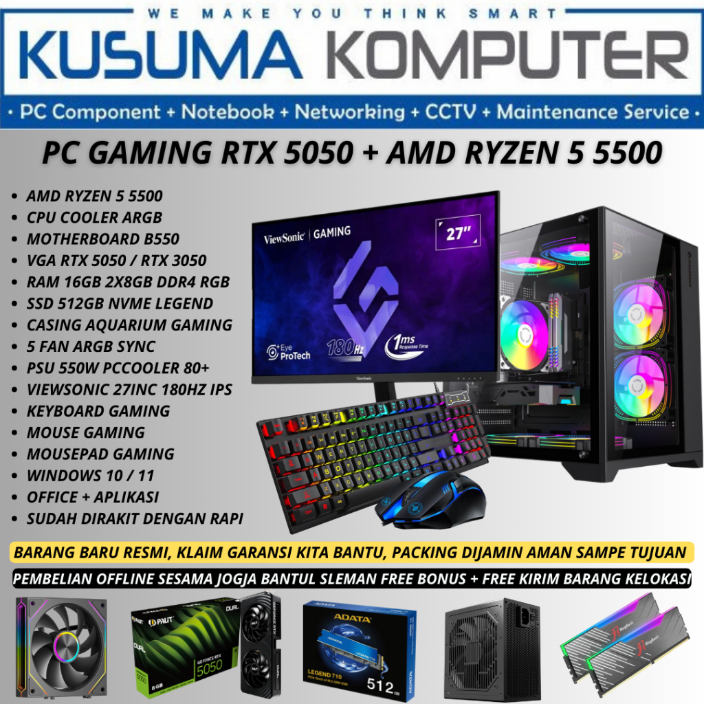 Jual Fullset PC Gaming AMD RYZEN 5 5500 RTX 5050 MONITOR 27 IPS 180HZ ...