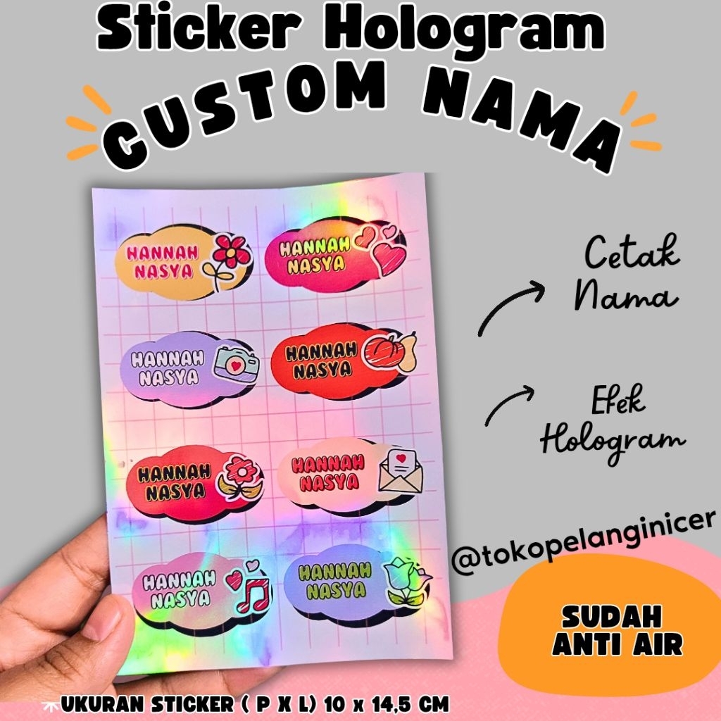Jual Sticker Custom Nama Hologram Anti Air- Sticker ATK custom Nama ...