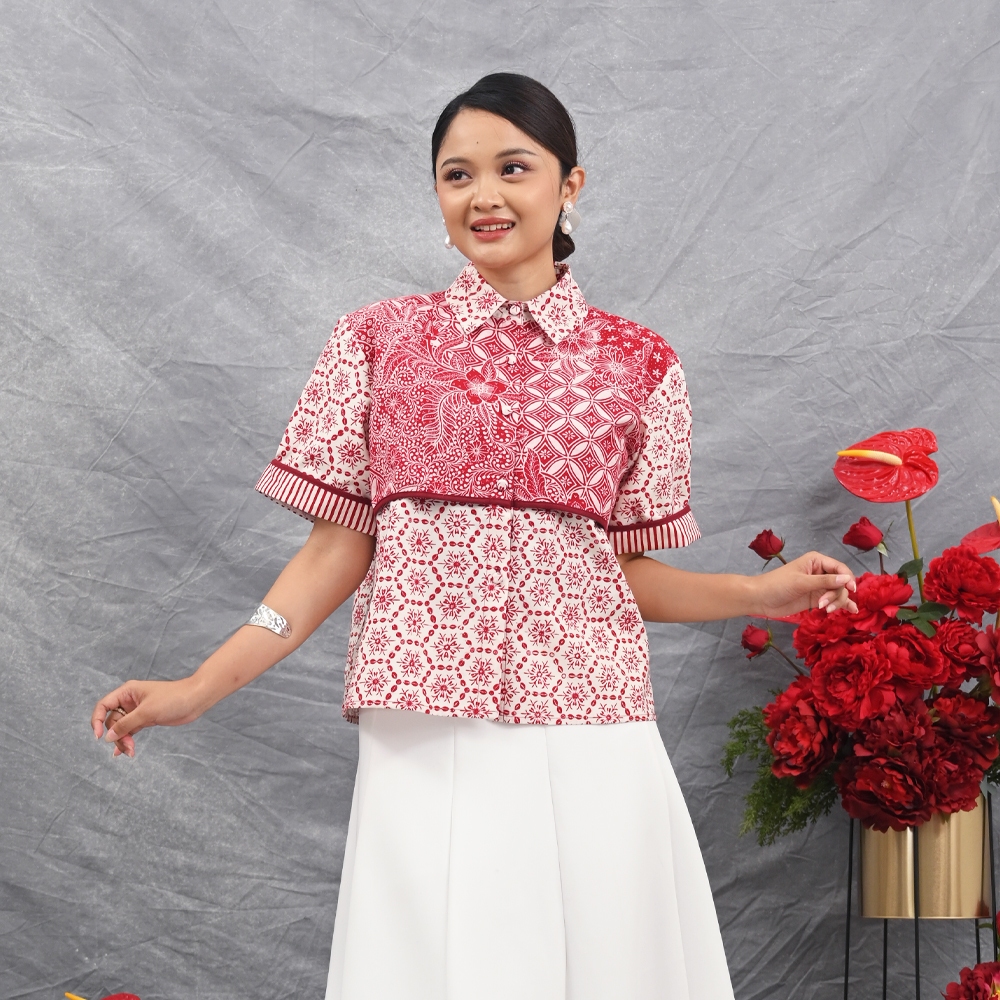 Jual NONA RARA - Misty Garut Merah Putih T4505, Baju kerja batik blouse ...