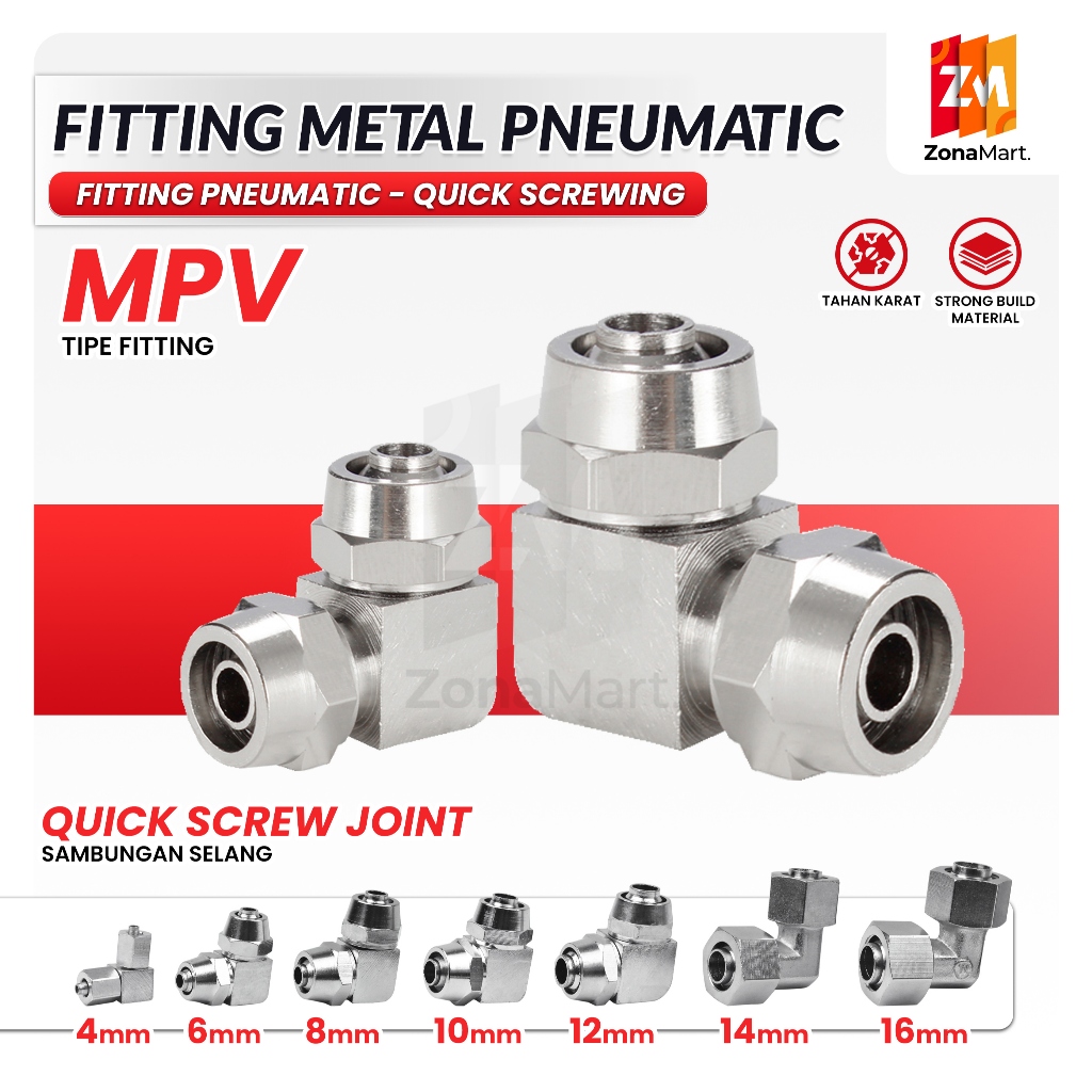 Jual Fitting Elbow Pneumatic PV Slip Lock Selang MPV fitting metal ...