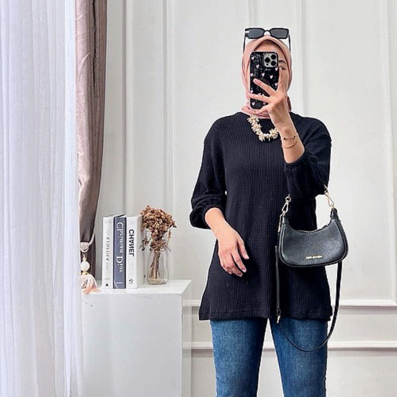 Jual HANOVER Top Blouse Zara | Blouse Rajut RIB Lengan 7/8 | Baju ...