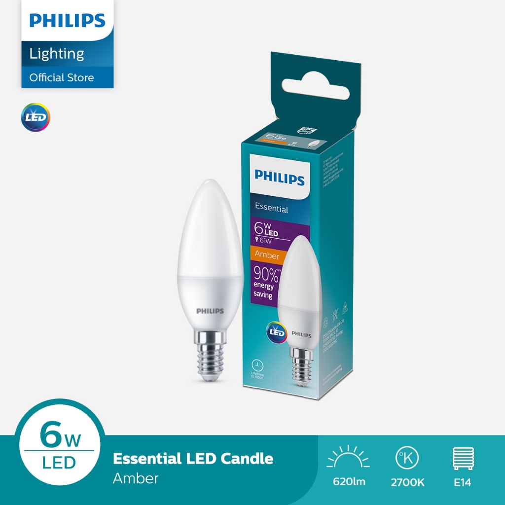 Jual Philips Essential LED Candle 6W E14 2700K Kuning | Shopee Indonesia
