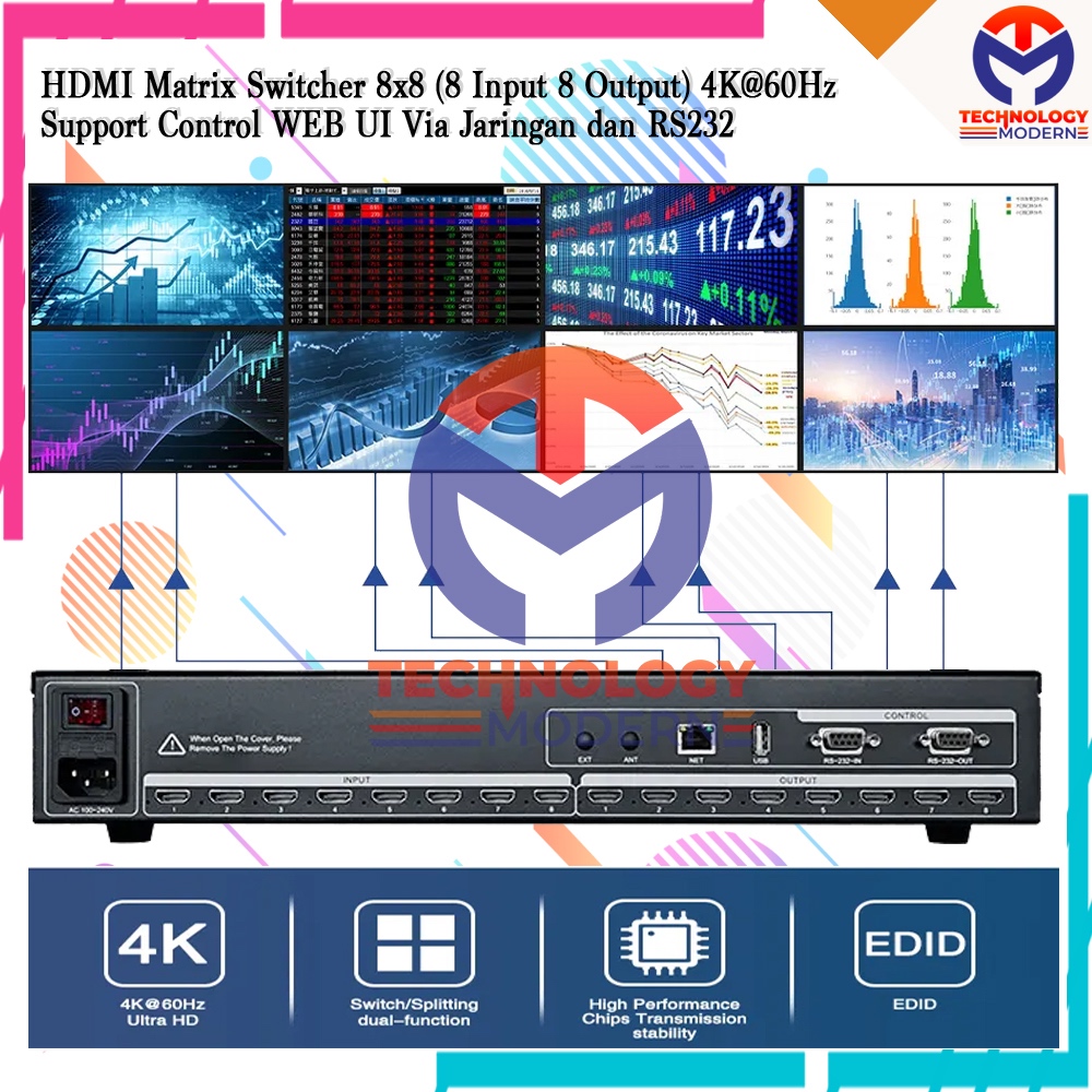 Jual 4K HDMI Matrix Switcher 8x8 (8 Input 8 Output) Seamless Switching ...