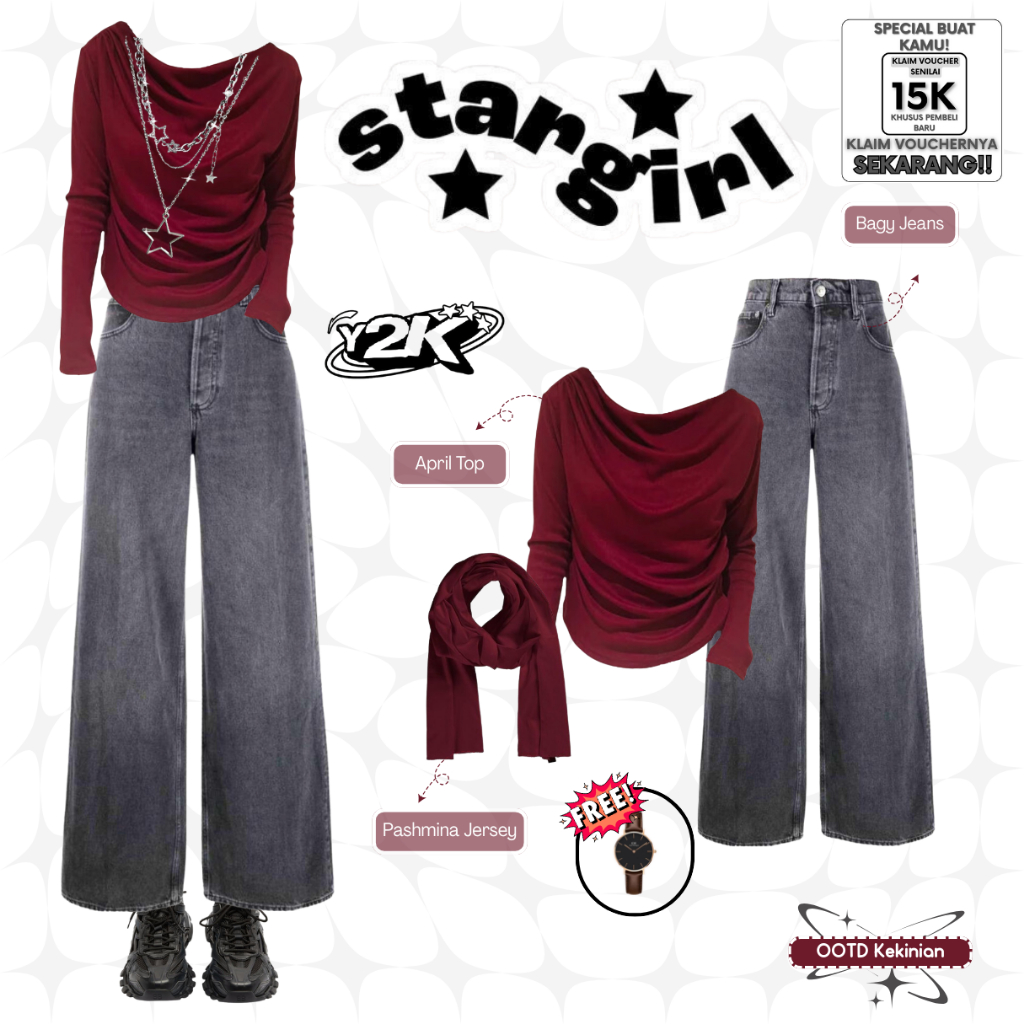 Jual RN-117 | One Set Wanita Kekinian ( April Top + Jeans Kulot ...