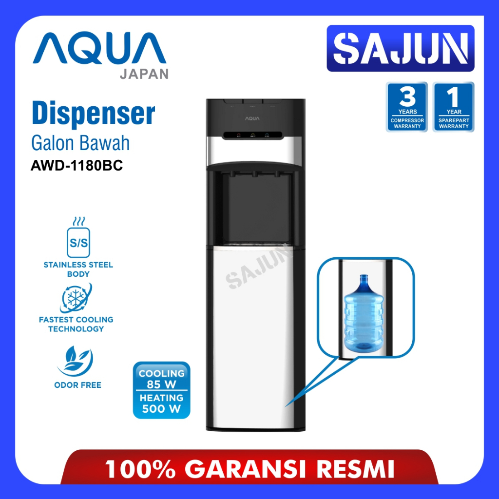 Jual AQUA Dispenser Air Galon Bawah Stainless Steel Body AWD-1180BC ...