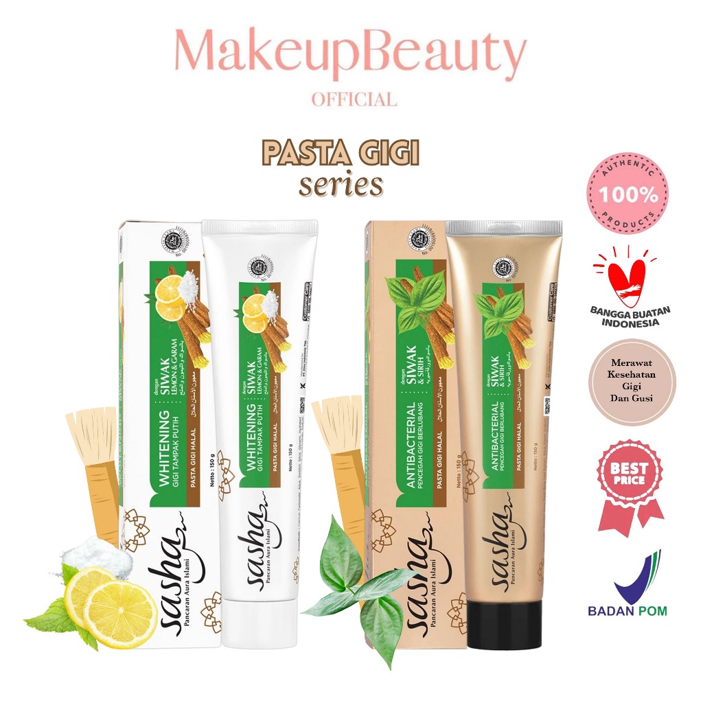Jual SASHA Pasta Gigi Whitening Antibacterial Siwak Sirih Lemon & Garam ...