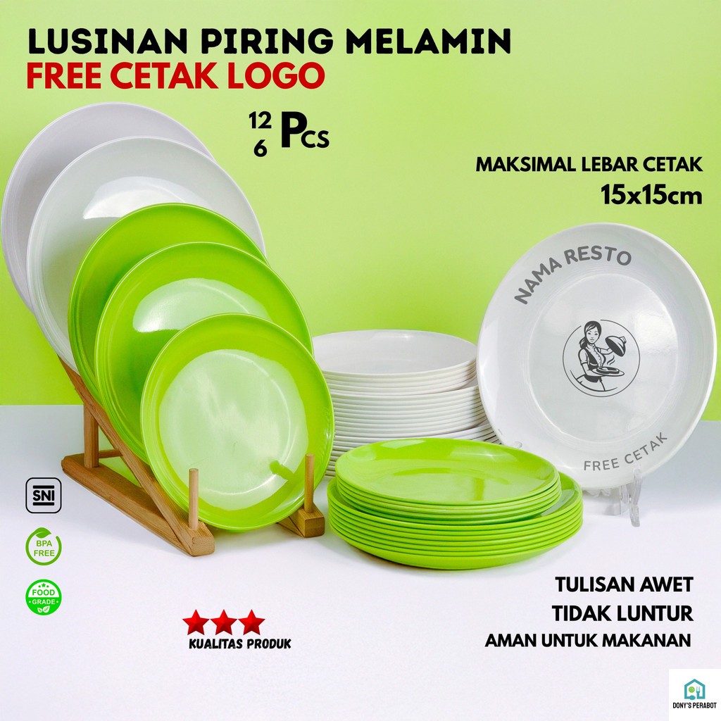 Jual Piring Makan Melamin Bulat Lusin 6/12pcs + FREE Cetak Logo ...