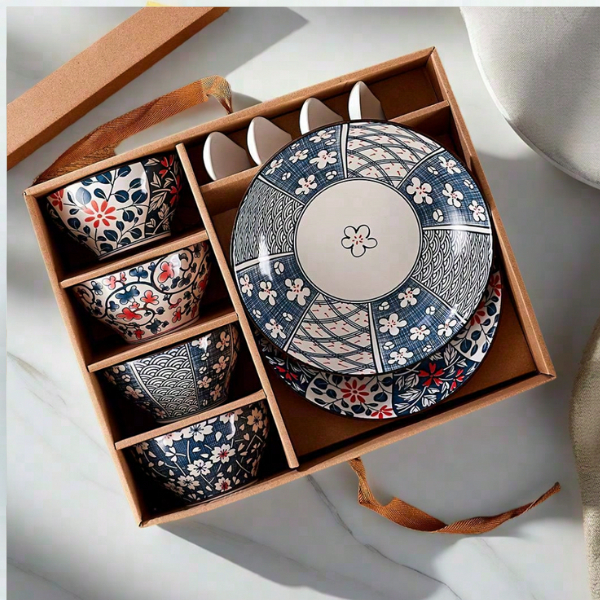 Jual Gift Box Set Hampers Tableware Mangkok Piring Sendok Motif Green ...