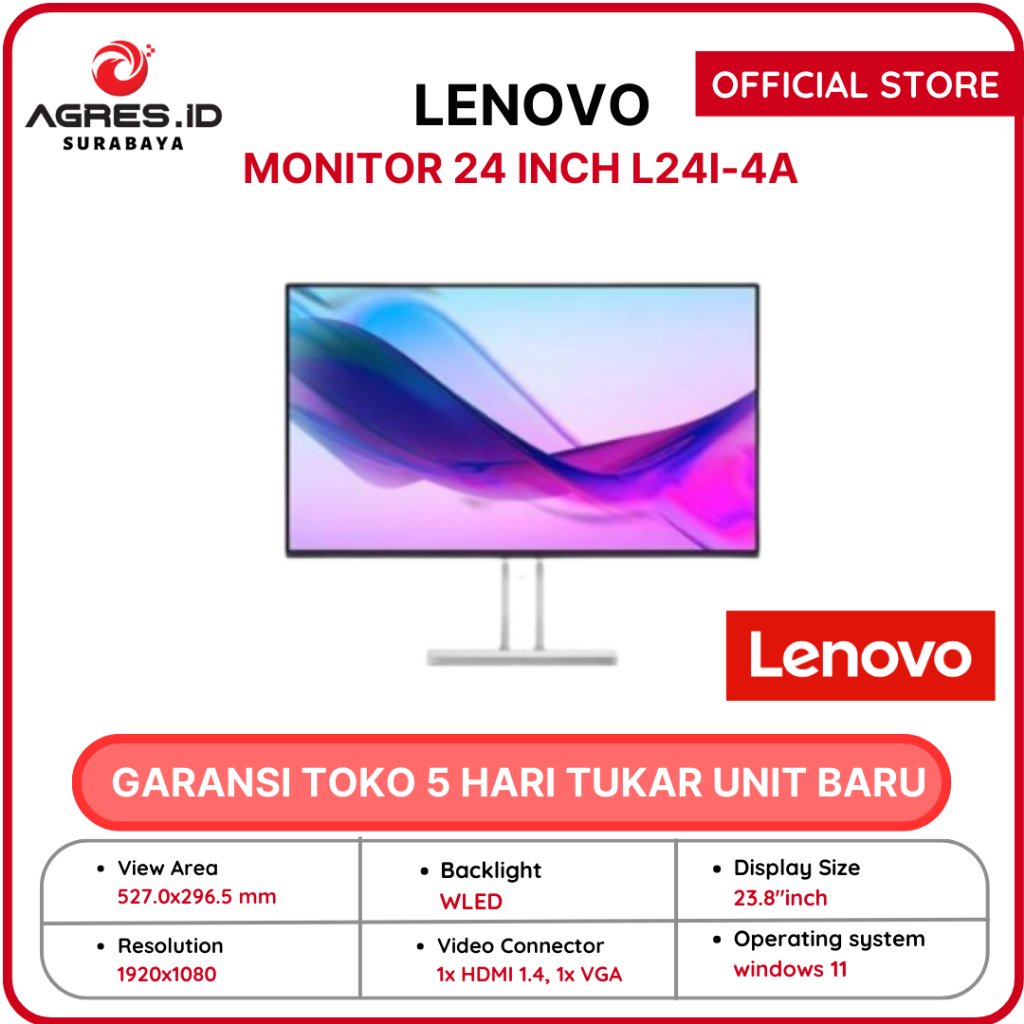 Jual LENOVO MONITOR 24 INCH L24I-4A IPS FHD 1080P 1MS 100HZ SPEAKER ...