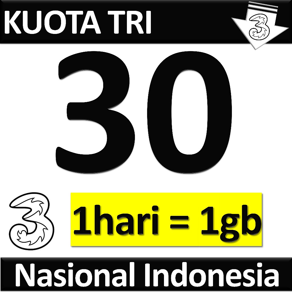 Jual data tri 3 30gb 1gbx30hari | Shopee Indonesia