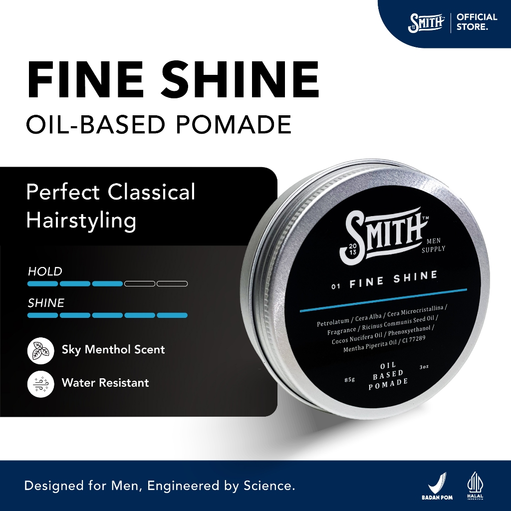 Jual SMITH - Fine Shine Hair Pomade Oil Based 85gr | Pomade Rambut Pria ...
