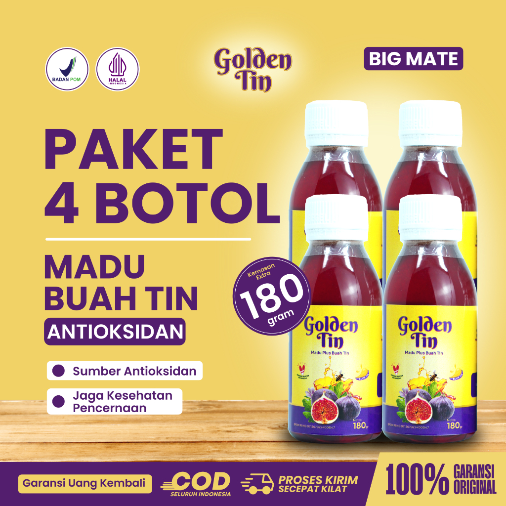 Jual [ Paket 4 Botol ] Golden Tin BigMate - Madu Plus Buah Tin 180gr ...