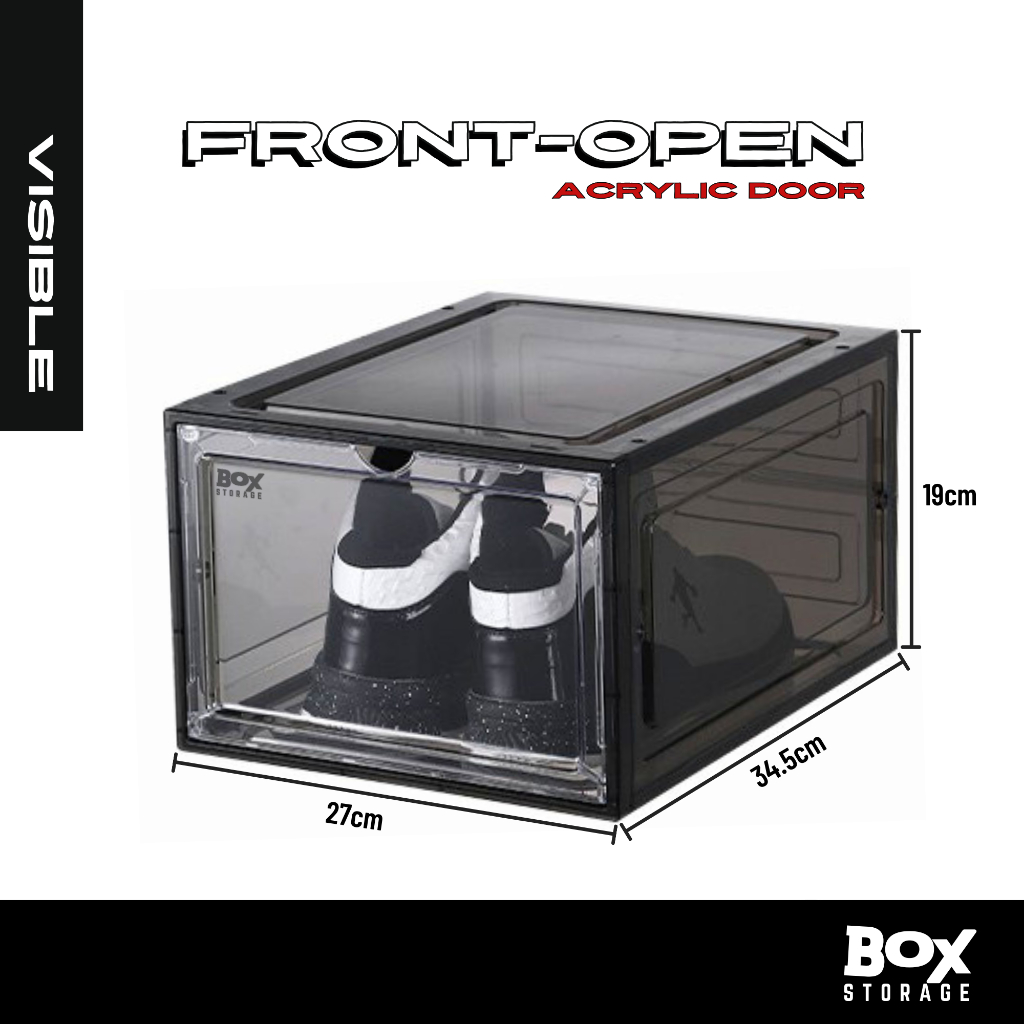 Jual BOXSTORAGE「Visible」Shoe Box Front Drop Smoke Dark Transparent ...