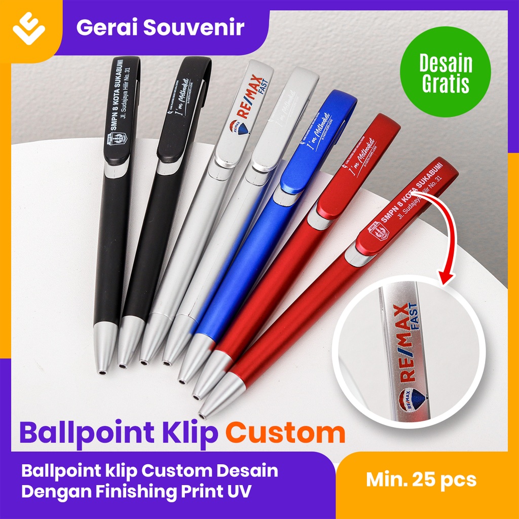 Jual Ballpoint Pena pulpen Clip Bolpen Klip Murah CUSTOM LOGO NAMA ...