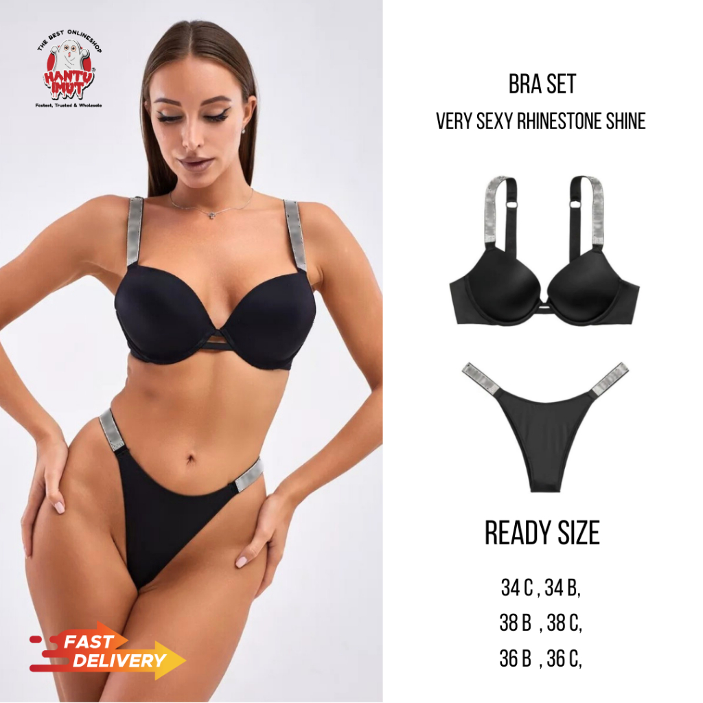 Jual [BRA SET - CUT LABEL] Pi Es 8030 Very Sexy Rhinestone Shine Strap Push Up Bra Set | Braa ...