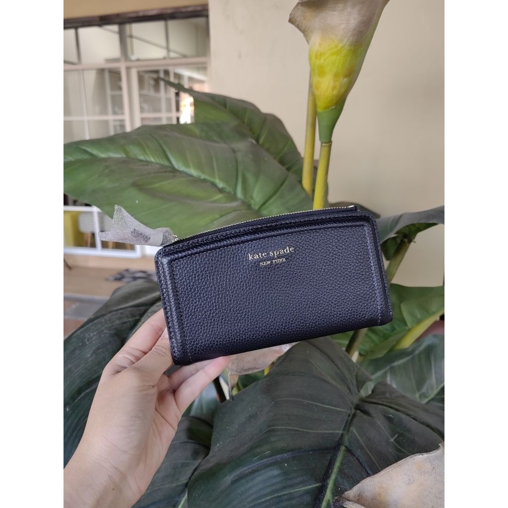 Jual Kate Spade Knott Zipper Slim Wallet Leather Black | Shopee Indonesia