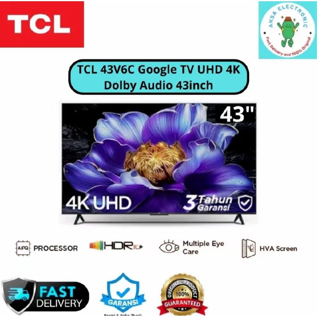 Jual TCL 43V6C LED GOOGLE TV UHD 4K 43INCH NEW 2025 HDR 10+ DOLBY AUDIO ...