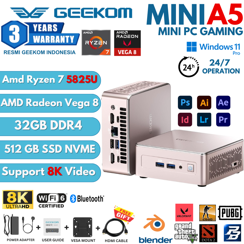 Jual Mini PC Geekom Gaming A5 AMD Ryzen 7 5852U RAM 32GB DDR4 512SSD ...