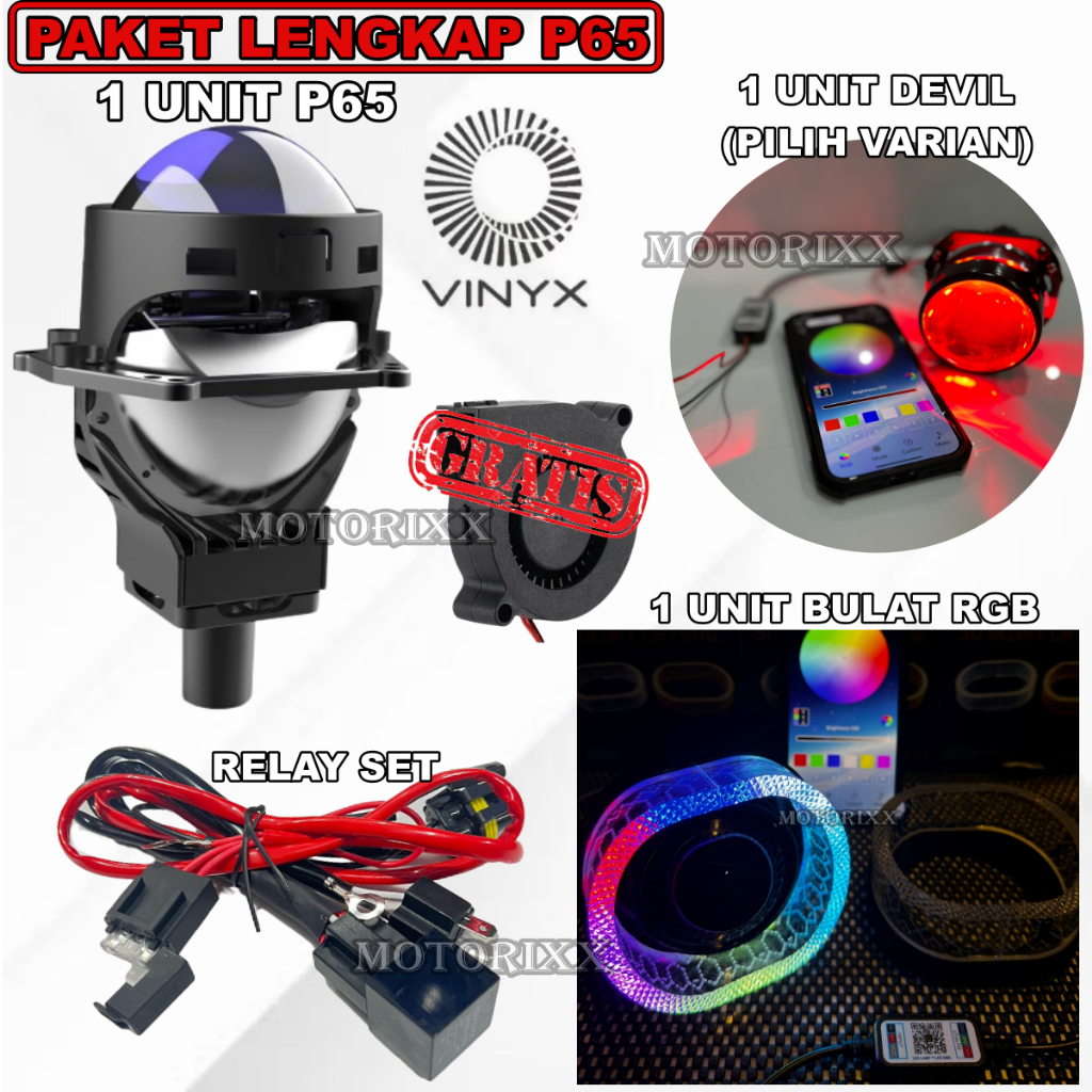 Jual ORIGINAL BILED PROJECTOR VINYX P65 GEN 2 3 INCHI PURPLE LENS 65W ...