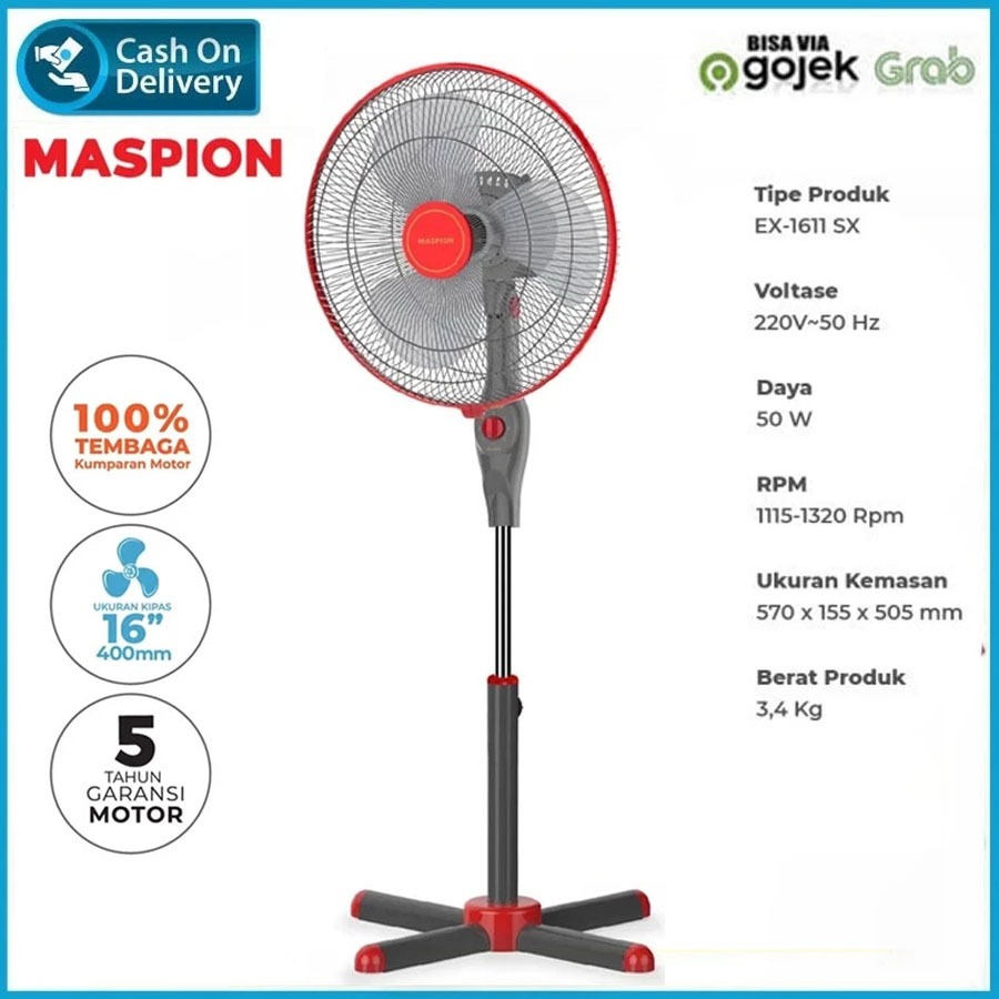 Jual Maspion Stand Fan Kipas Angin Berdiri 16 Inch EX-1611 SX | Shopee ...