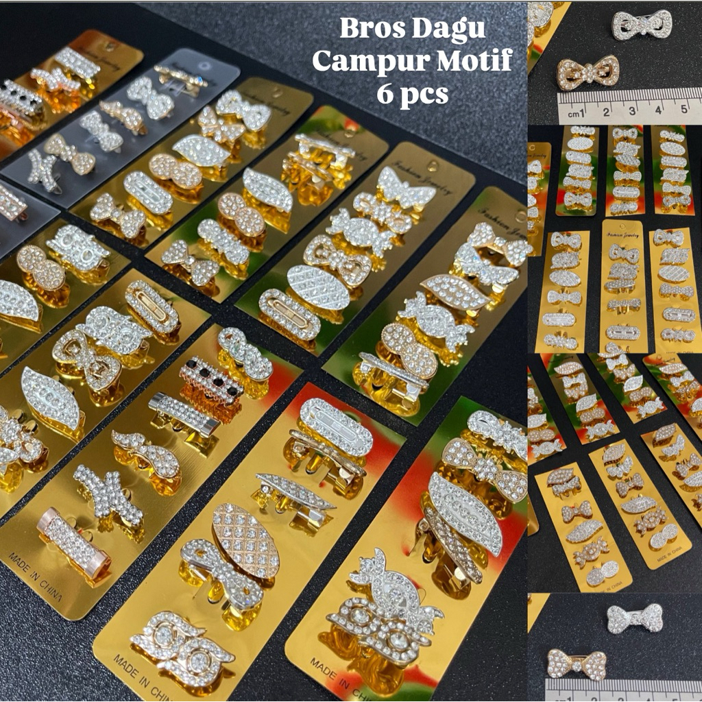 Jual 6 Pcs - Bros Dagu 2,5 cm / Grosir Bros Hijab Campur Random Motif ...