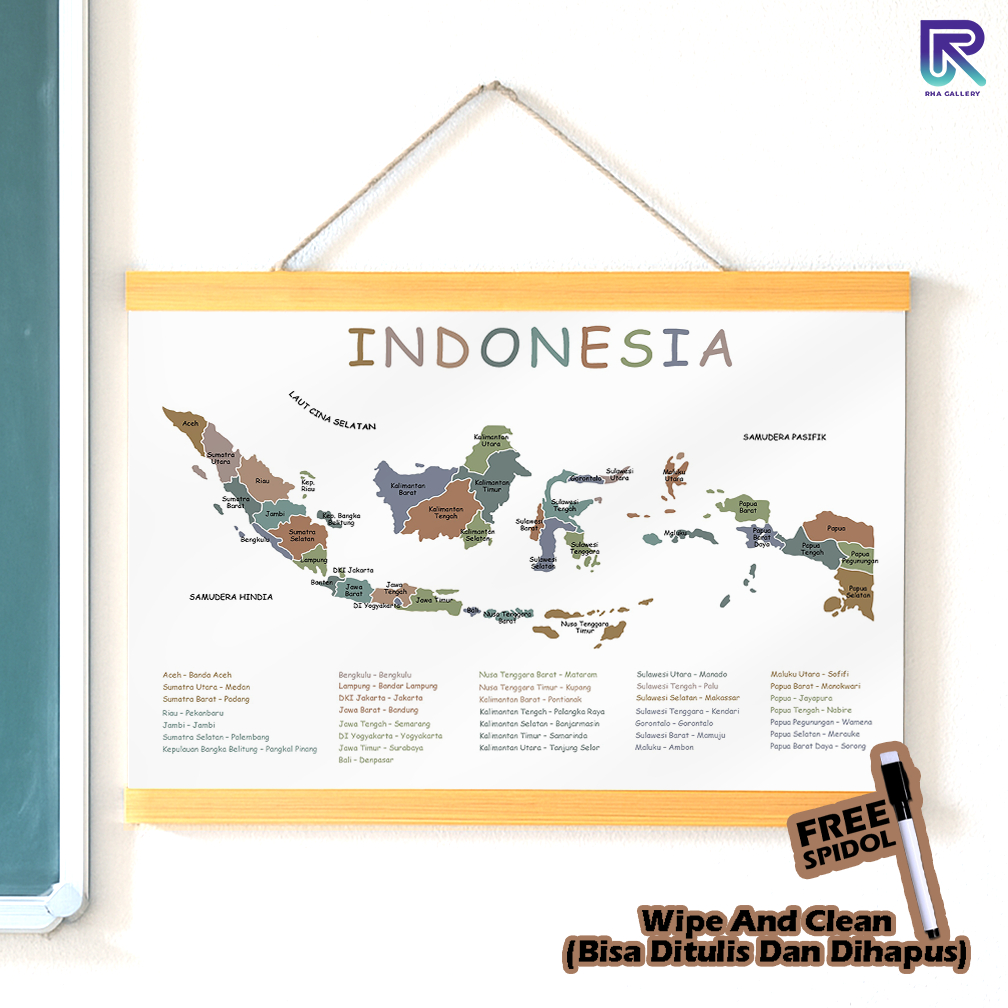Jual RHA GALLERY Peta Gantung Indonesia Estetik 38 Provinsi Wipe And ...