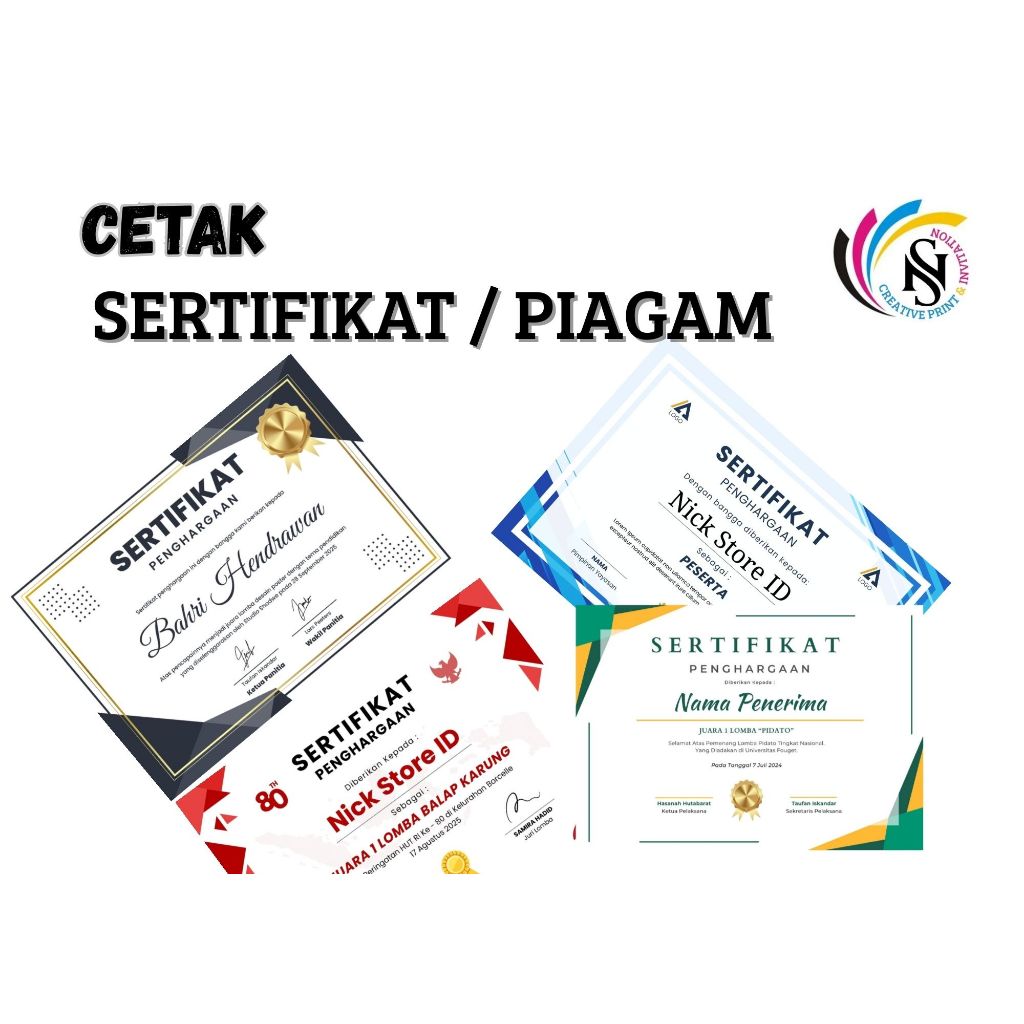 Jual Cetak Sertifikat-Piagam | Ukuran A4 | Free Design | Shopee Indonesia