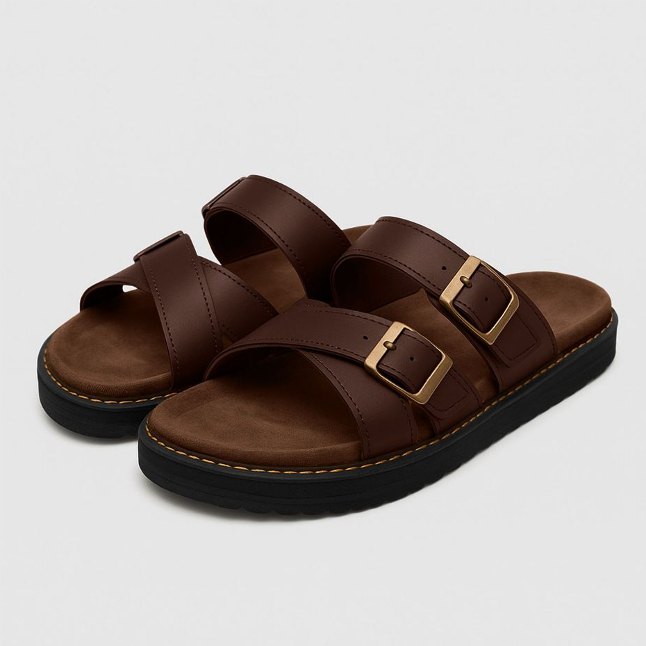 Jual Navara Footwear - Sandal Kulit Casual Pria Full Brown Sandal ...