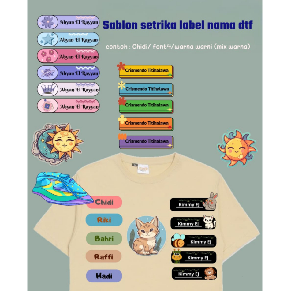Jual Sablon setrika stiker label nama dtf custom label nama anak FREE ...