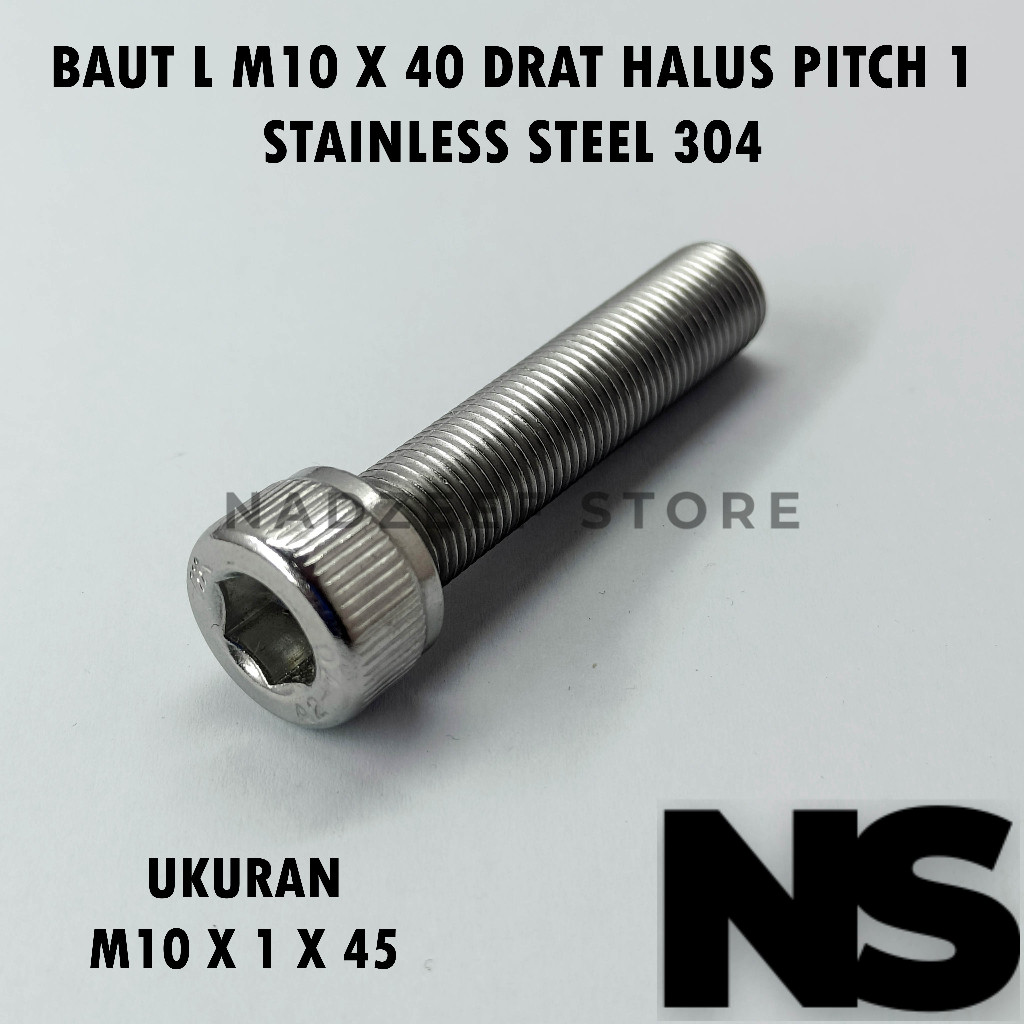 Jual Baut L M10 X 45 Drat Halus Pitch 1 Stainless Steel 304 | Shopee ...