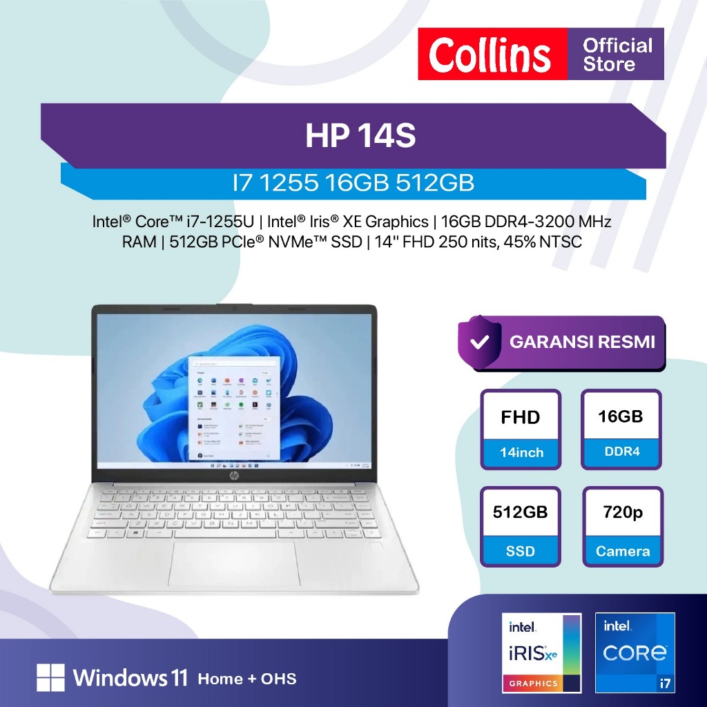 Jual Laptop HP 14S Intel Core I7 1255 16GB/8GB 512GB WINDOWS 11+ OHS ...
