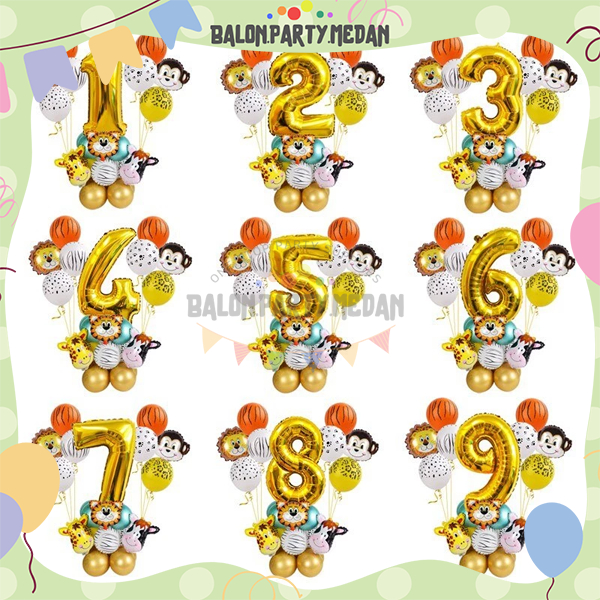 Jual Paket Standing Balon Hewan Angka Gold Chrome Gold Hijau Animal ...