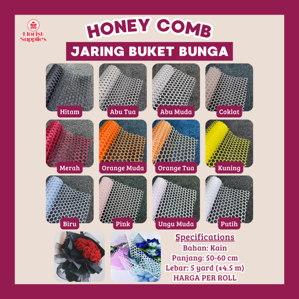 Jual [1 ROLL] Jaring Buket Bunga Bulat Honey Comb Korean Circle Polynet ...