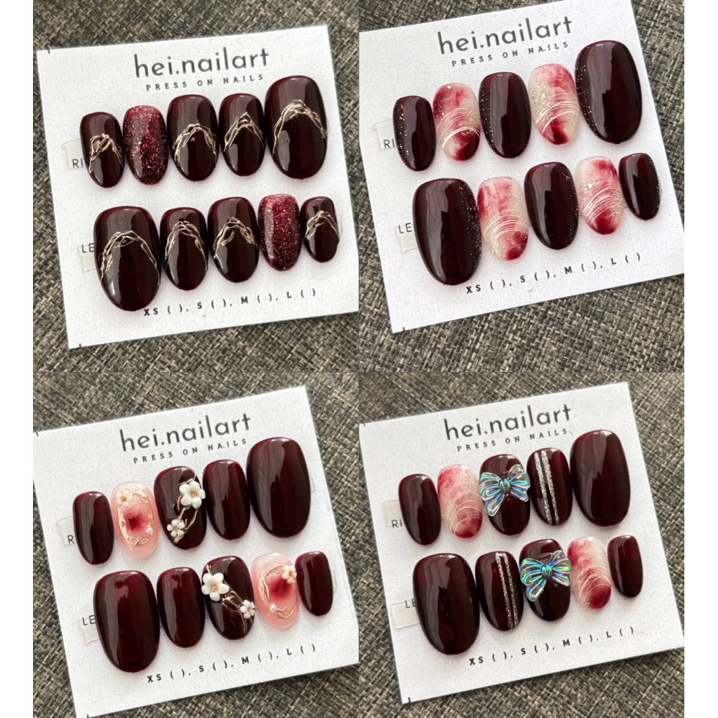Jual ~Burgundy~ PRESS ON NAILS WISUDA ENGANGEMENT DAILY KUTEK GEL nail ...