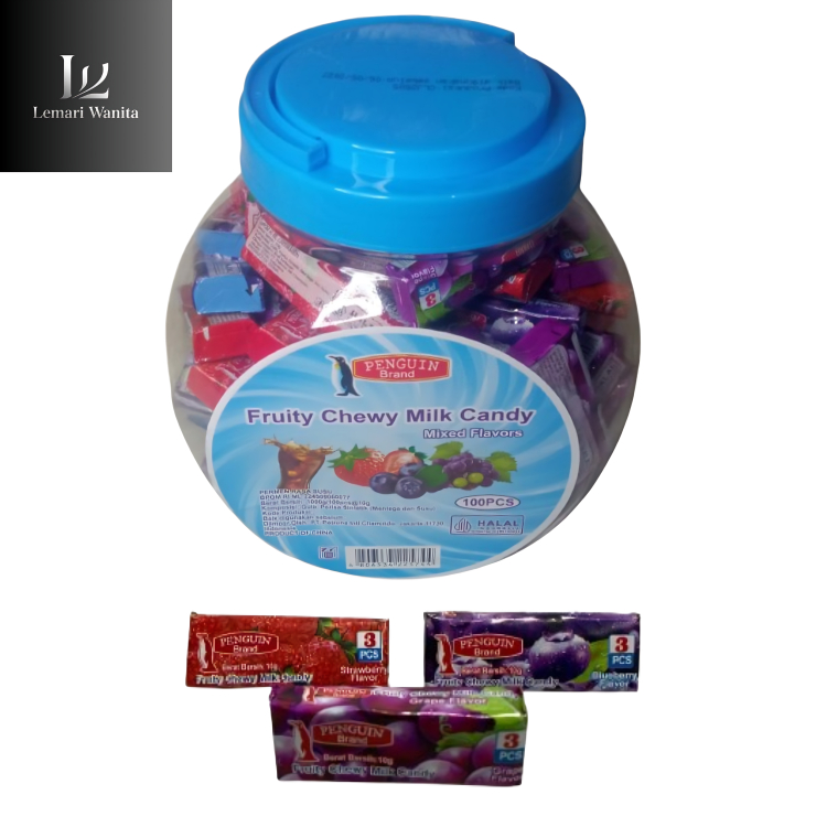Jual Permen Penguin Brand Toples Isi 100 Pcs - Fruity Chewy Milk Candy ...