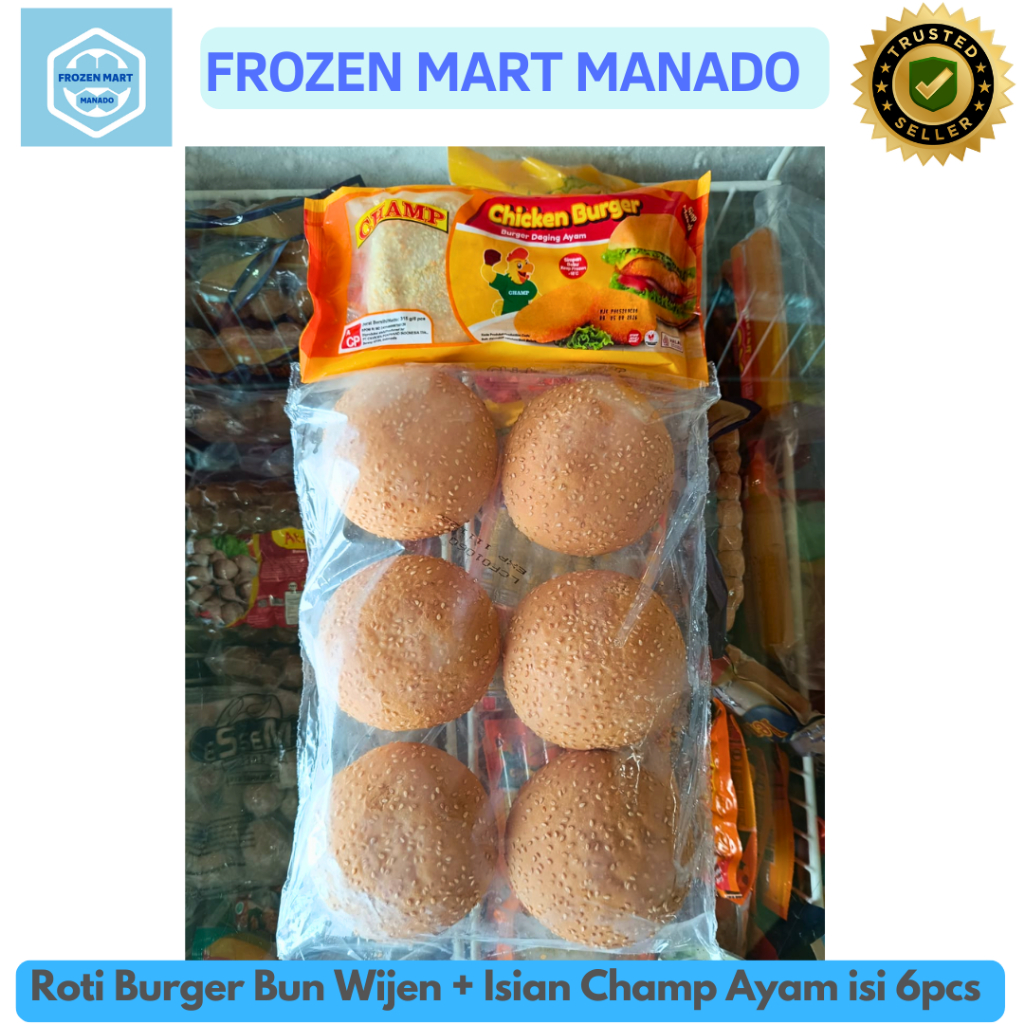 Jual Roti Burger Bun Wijen n Isian Champ Ayam isi 6pcs - Frozen Mart ...