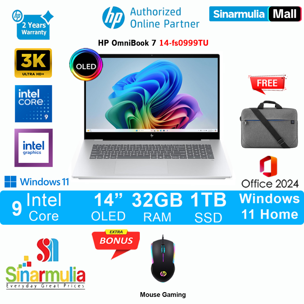 Jual HP OmniBook 7 14-fs0999TU Core 9 270H 1TB SSD 32GB 3K OLED 120Hz ...