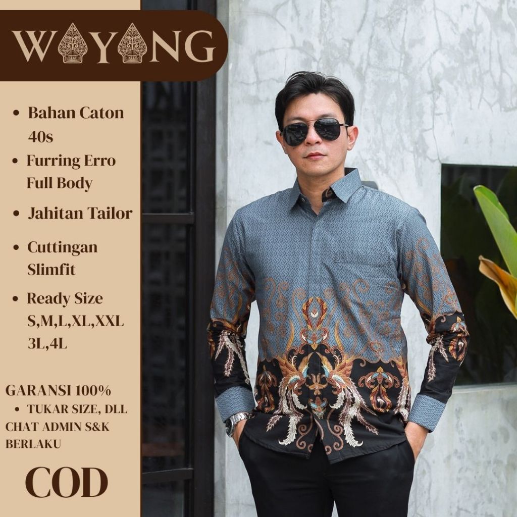 Jual Kemeja Batik Atasan Pria Lengan Panjang Cuttingan Slimfit Lapis ...