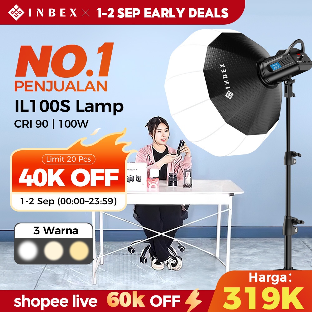 Jual ⭐Bright Pro】INBEX IL100S Profession Lampu Studio 100W Live kit ...