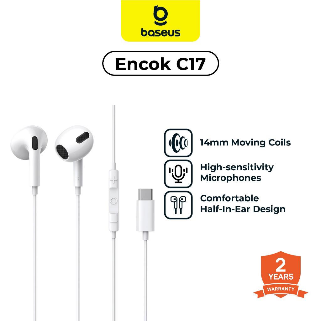 Jual Baseus Headset Encok C17 Type-C Input Wired Earphone Handsfree Mi Stereo & Bass Sound HD ...
