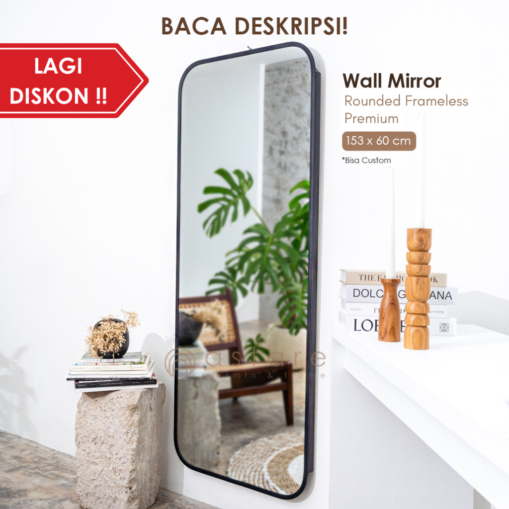 Jual Astare - Kaca Cermin Dinding Aesthetic Rounded Frameless Premium 153x60cm (Baca Deskripsi ...