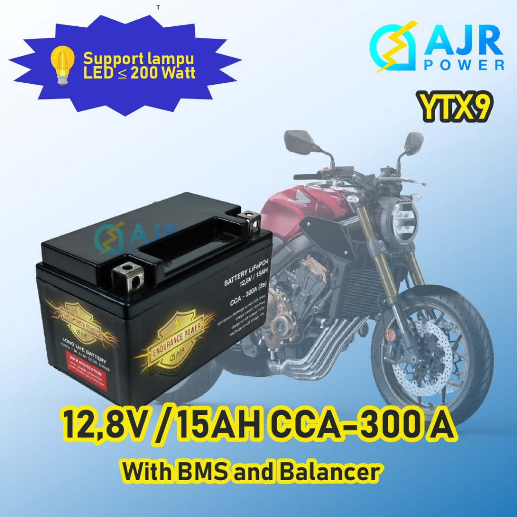 Jual ACCU AKI Lithium NINJA LiFePo4 YTX9 AJR POWER 12V 12,8V 15AH BMS ...