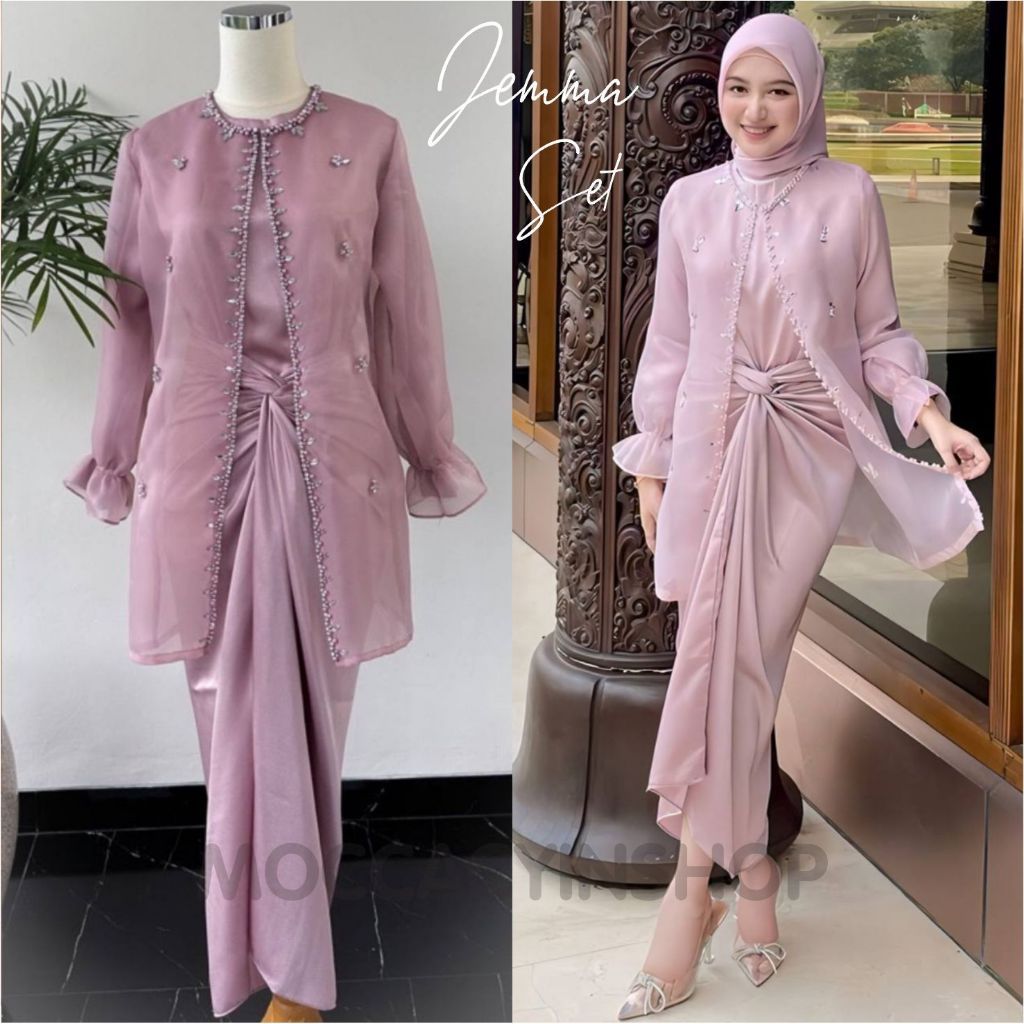 Jual Jemma Dress Kondangan One Set Wanita Hijab Simple Kekinian Ala ...