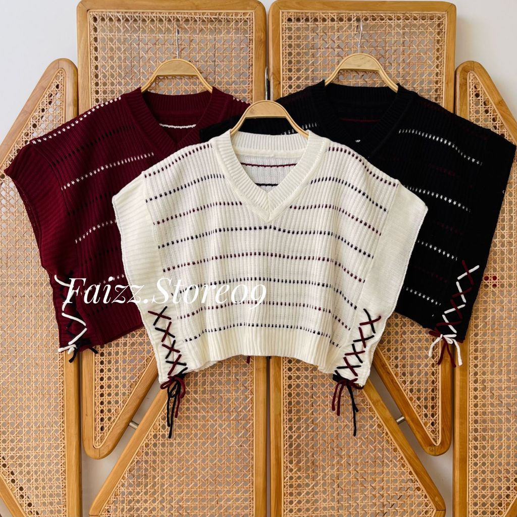 Jual Adelina Vest Knit - Atasan Rompi Rajut Wanti Kerah V-Neck Motif ...