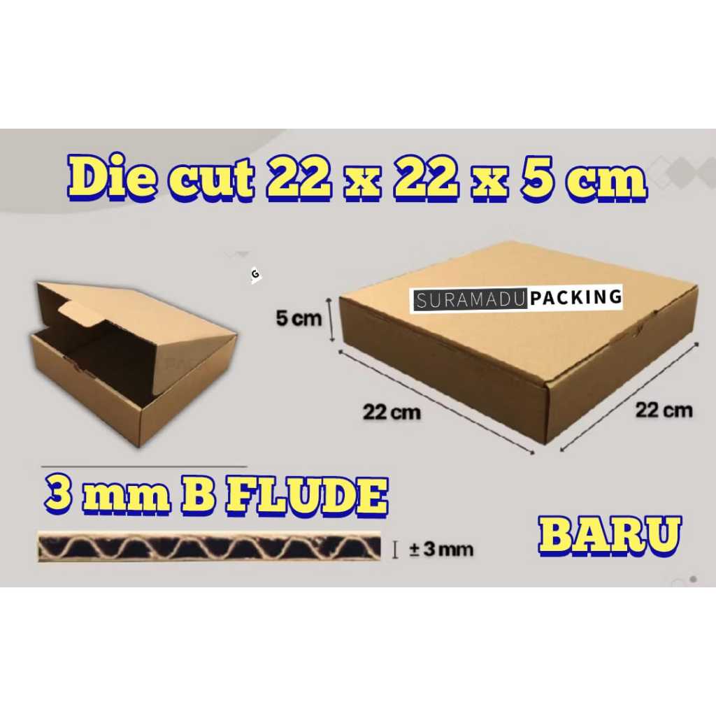Jual kardus box packing DIE CUT 22x22x5 cm bahan B-flude 3mm DIE CUT ...