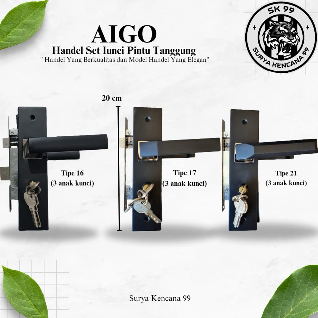 Jual Gagang Handel Handle Kunci Pintu Set Aigo Tanggung 20 cm Black ...